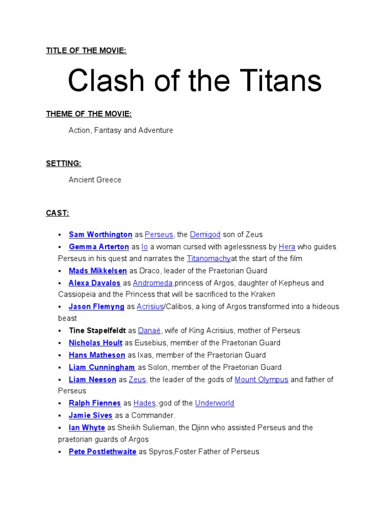 Clash of The Titans-Review | PDF | Greek Gods | European Mythology