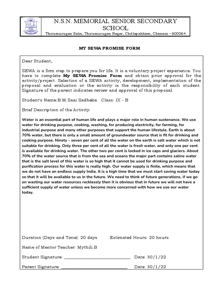 Sewa Form 2021 - 2022 | PDF | Water