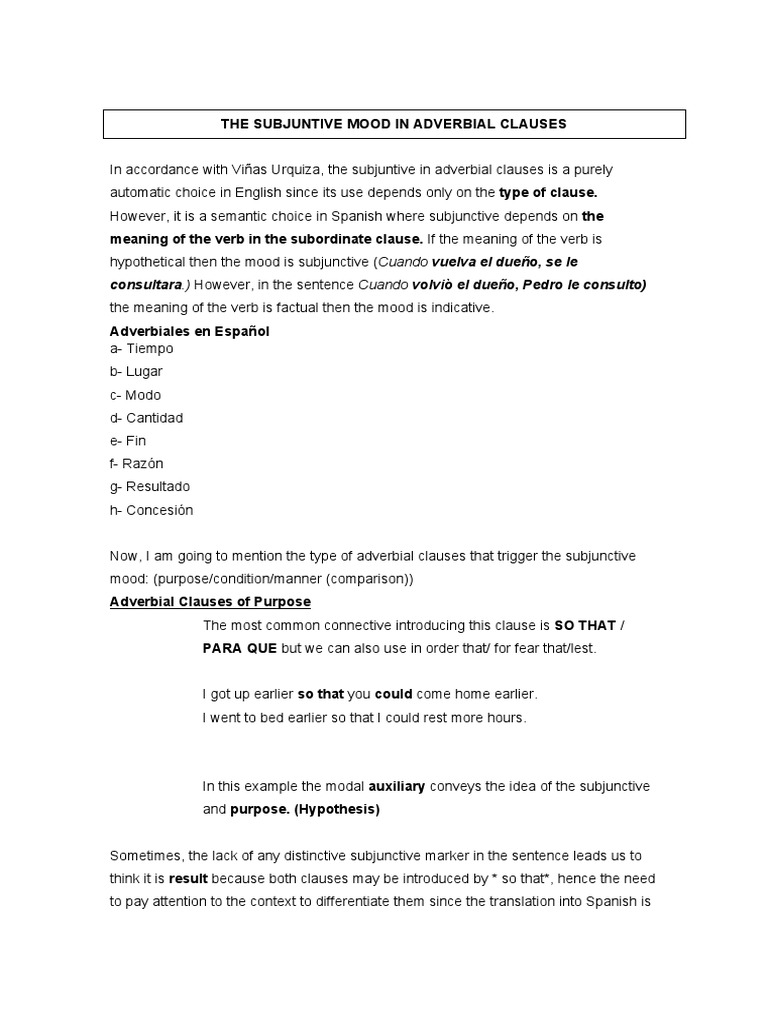 Subjuntive in Adverbial Clauses | PDF
