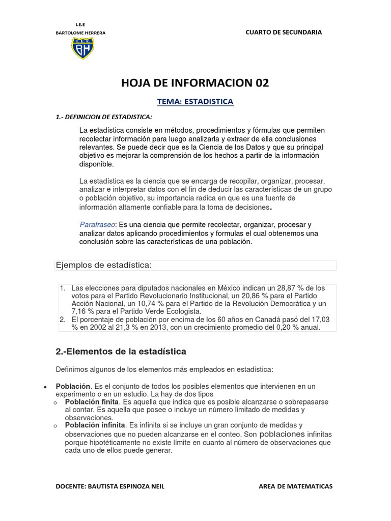 Sesion 02 Nociones Basicas De Estadistica 4to Mt Pdf Estadísticas