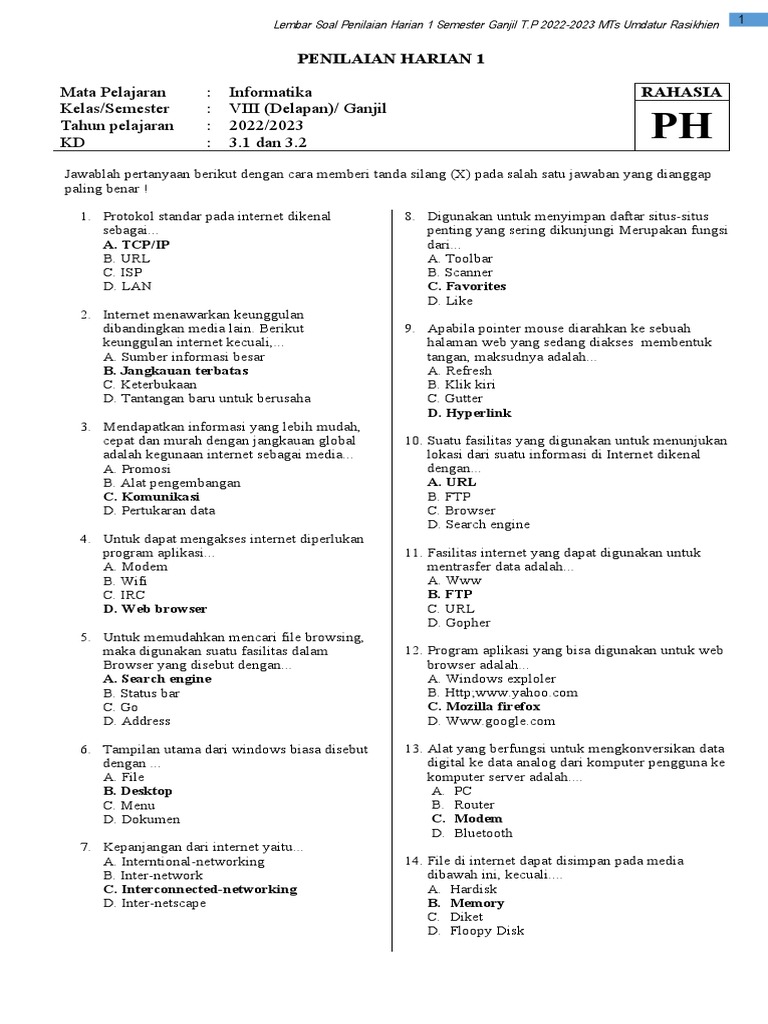 Soal PH 1 Kelas 8 | PDF