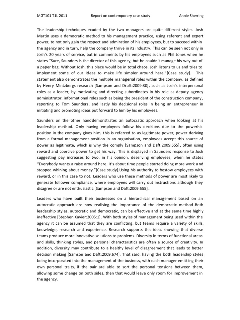 Case Study-Josh Martin | PDF | Leadership | Emergence