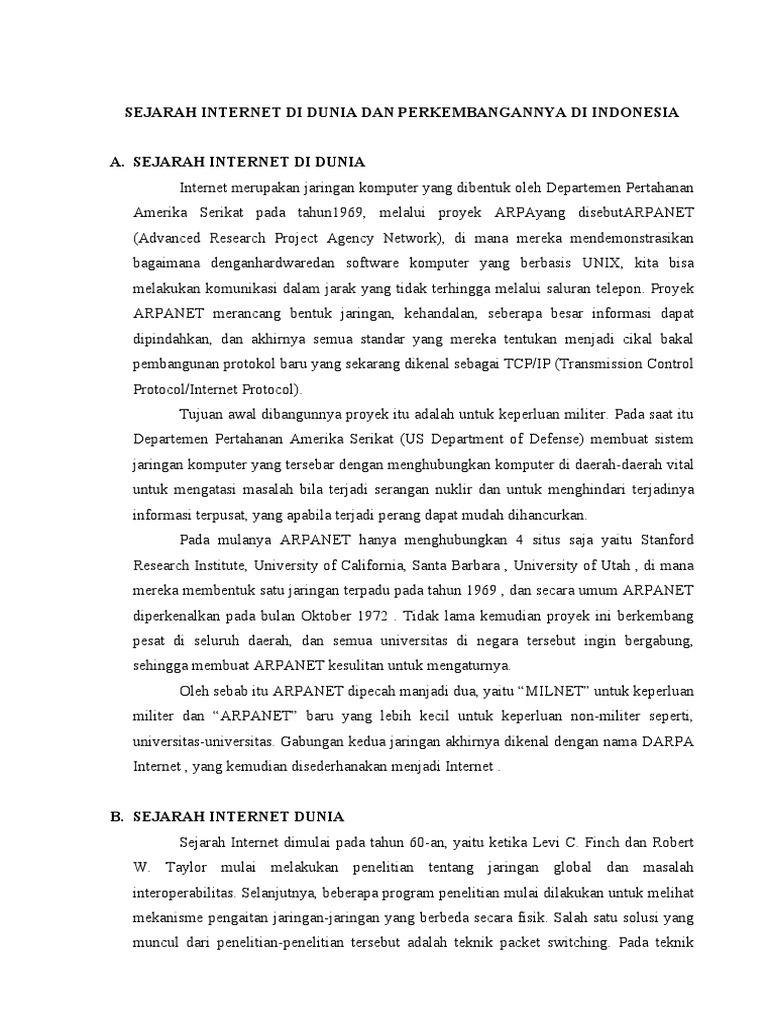 Sejarah Internet Di Dunia Dan Perkembangannya Di Indonesia | PDF