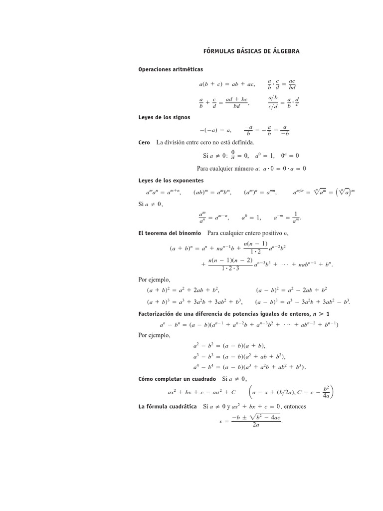 Formulas Basicas de Algebra | PDF | Integral | Geometría