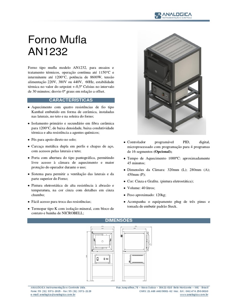 Folheto Forno Mufla AN1232 Rev2 | PDF | Forno | Termopar