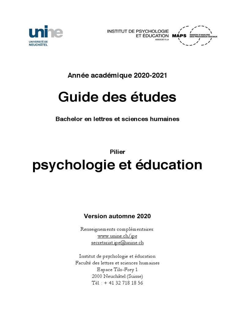 Université de Neuchatel. Guide_PsyEd_2020-21_impression | PDF