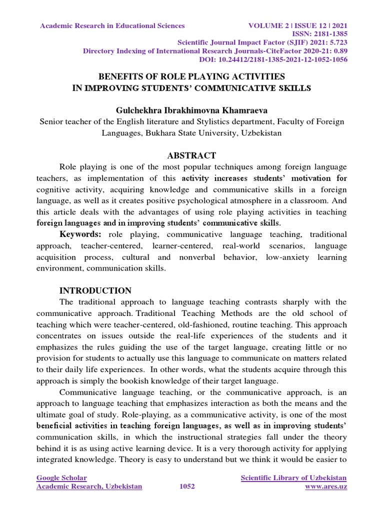 Benefits of Role Playing Activities in Improving Students Communicative ...