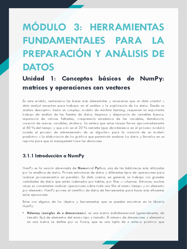 Módulo 3. Herramientas Fundamentales para La Preparación y Análisis de Datos | PDF | Matriz ...