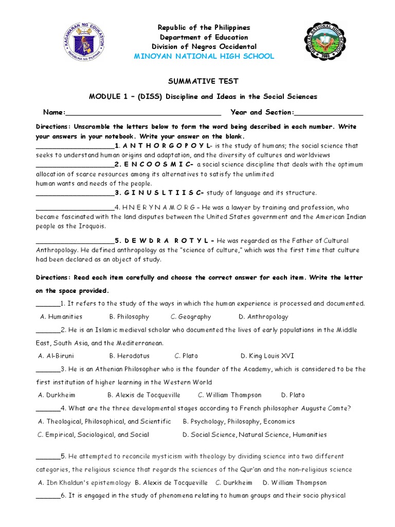 Summative DISS Module 1 | PDF | Science | Social Sciences Summative DISS Module 1 | PDF | Science | Social Sciences