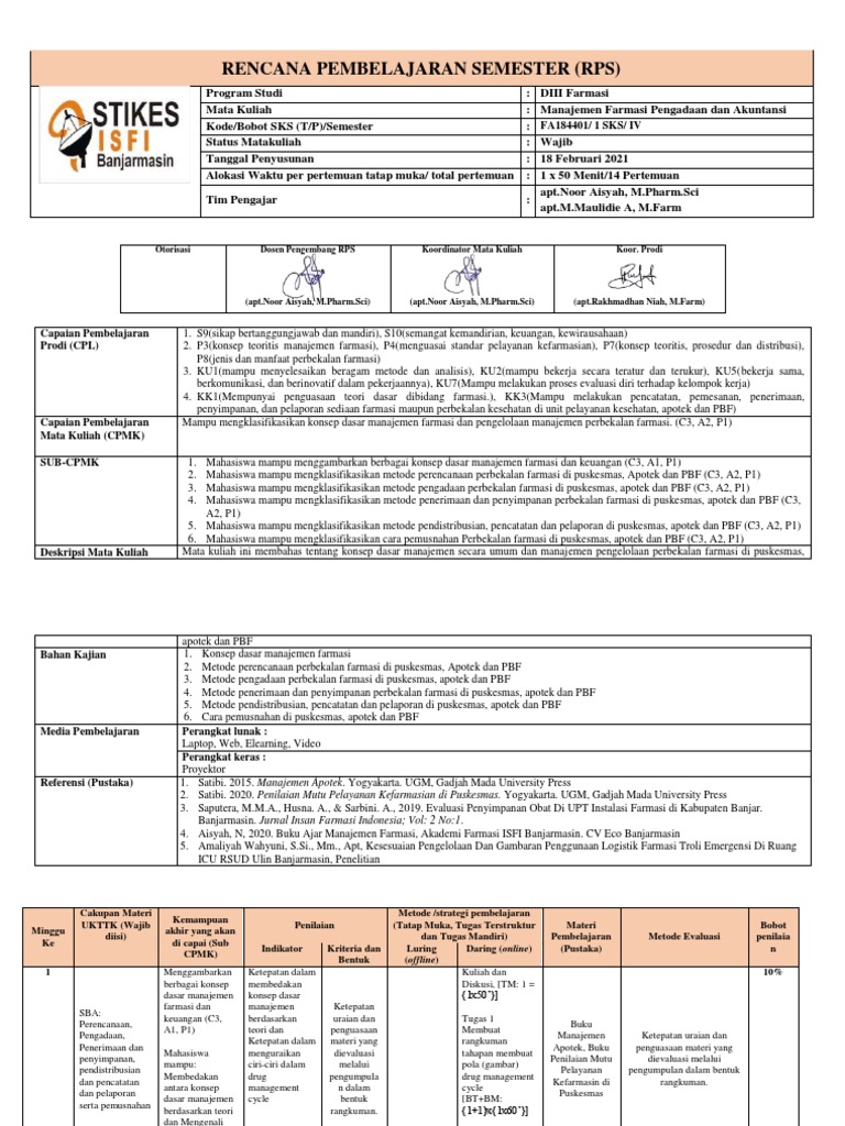 RPS Manajemen Farmasi | PDF