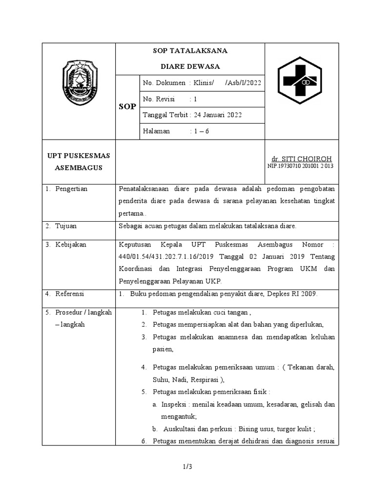 Sop Tata Laksana Diare Dewasa 22 | PDF