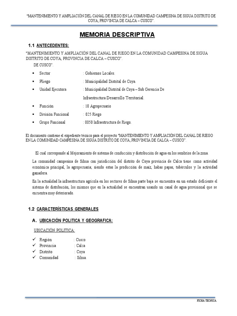 Memoria Descriptiva | PDF