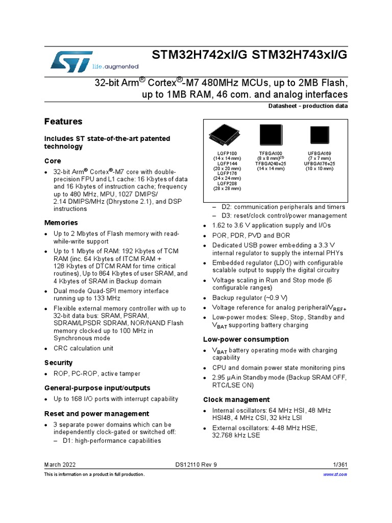 STM32H742xI/G STM32H743xI/G | PDF | Dynamic Random Access Memory | Microcontroller