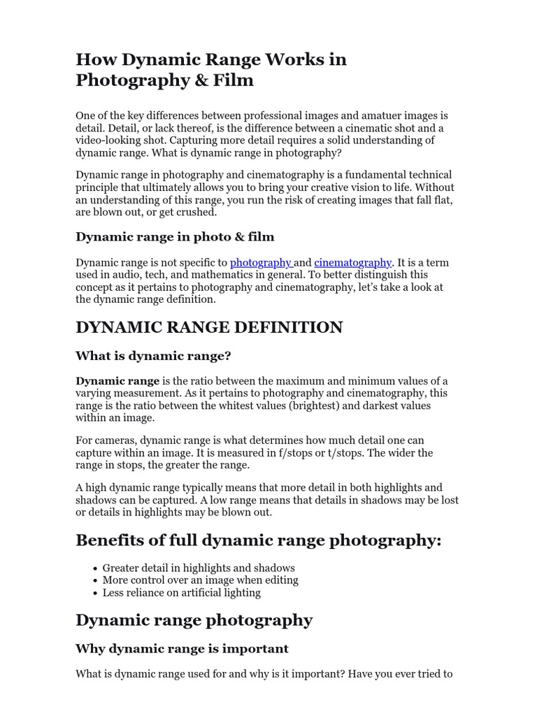 What Is Dynamic Range in Photography - Exposure Essentials | PDF | Exposure (Photography) | Camera