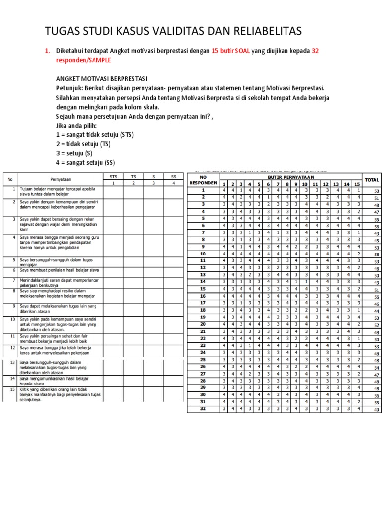 Tugas Studi Kasus Soal A Latihan Validitas Dan Reabilitas | PDF