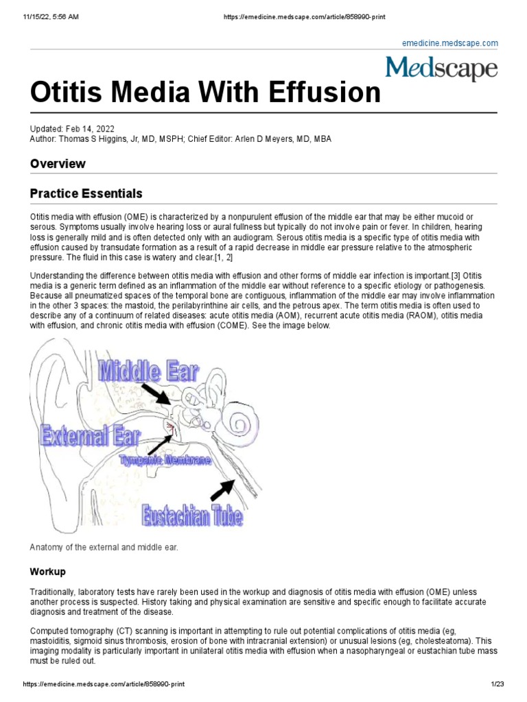 Otitis Media With Effusion - Medscape | PDF
