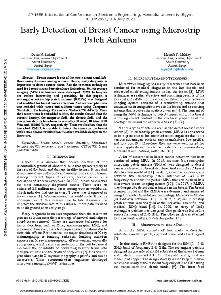 Early Detection of Breast Cancer Using Microstrip Patch Antenna | PDF