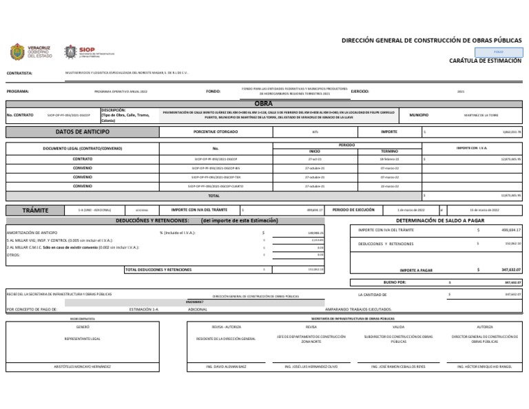 Carátula de Estimación: Dirección General de Construcción de Obras ...