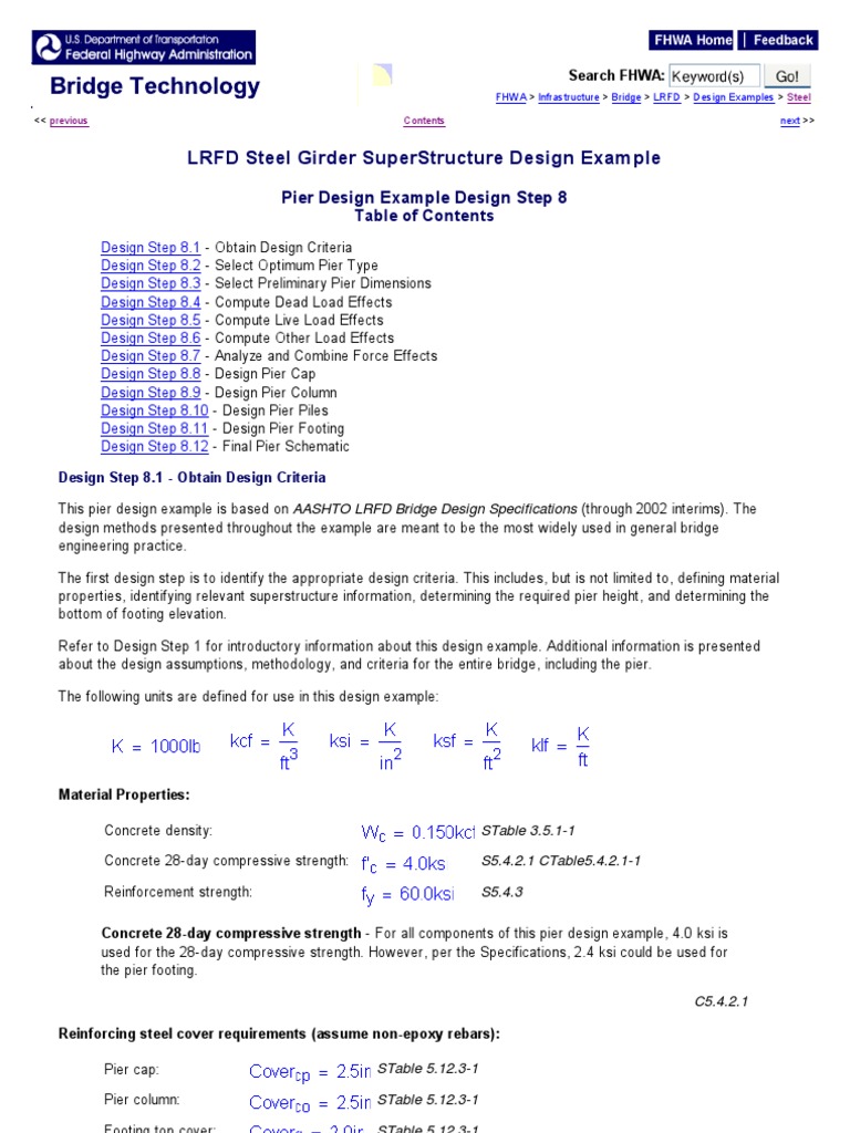 Pier Design Example - US Units - Design Step 8 | PDF | Bending ...