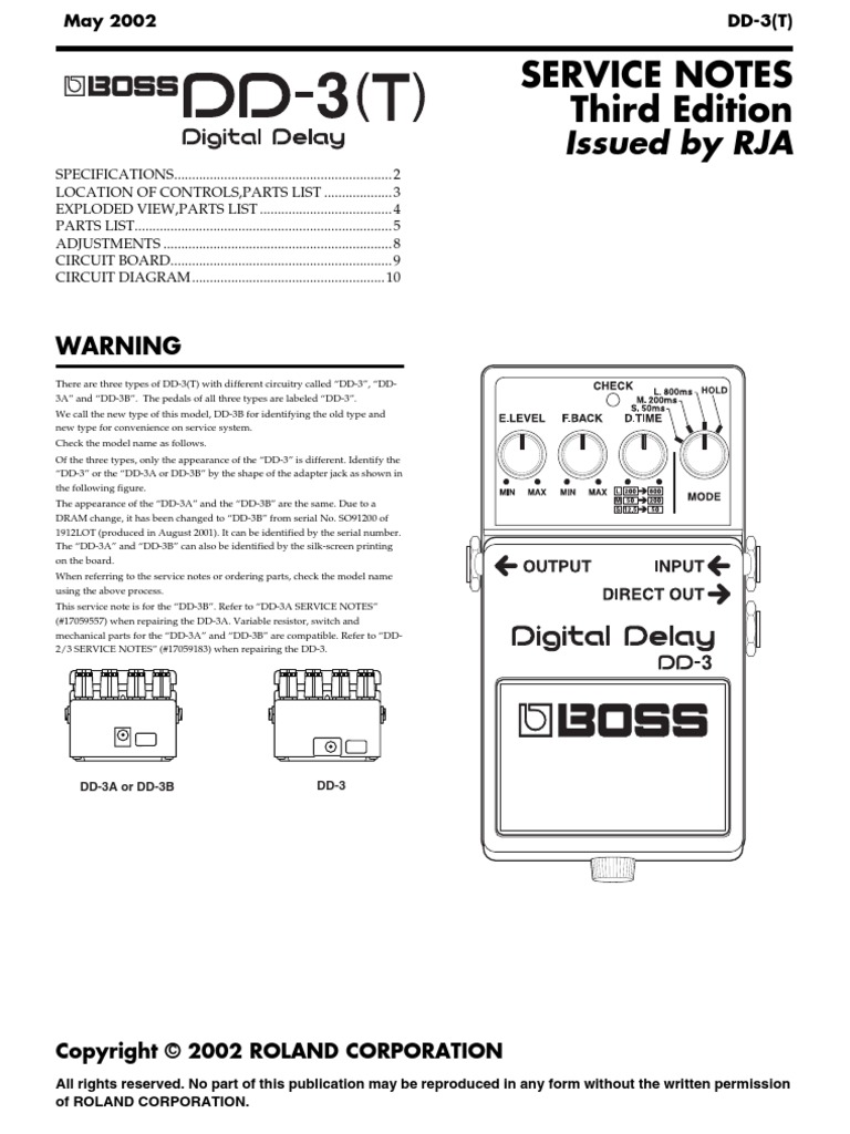 Boss DD-3T Service Notes | PDF | Power Supply | Electrical Components