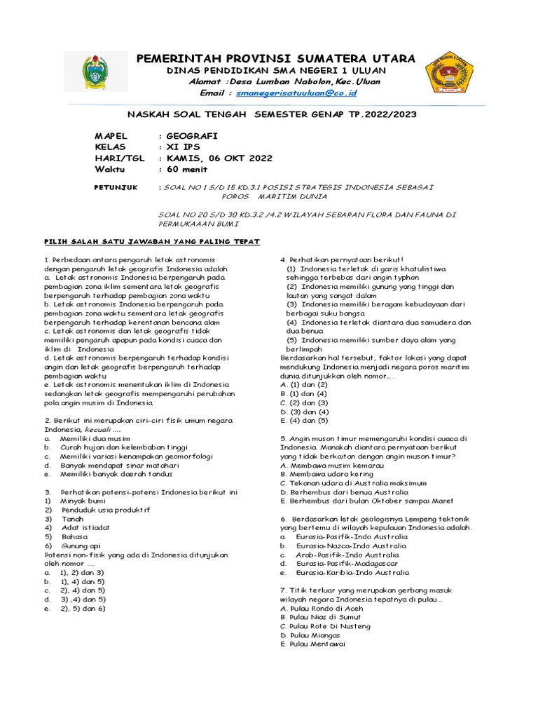 Soal Uts Geo Xi Ips | PDF