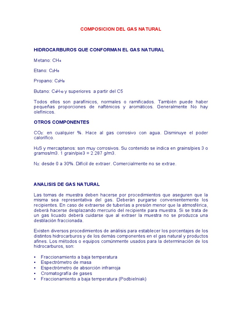 4 Composicion Del Gas Natural | PDF | Gases | Densidad