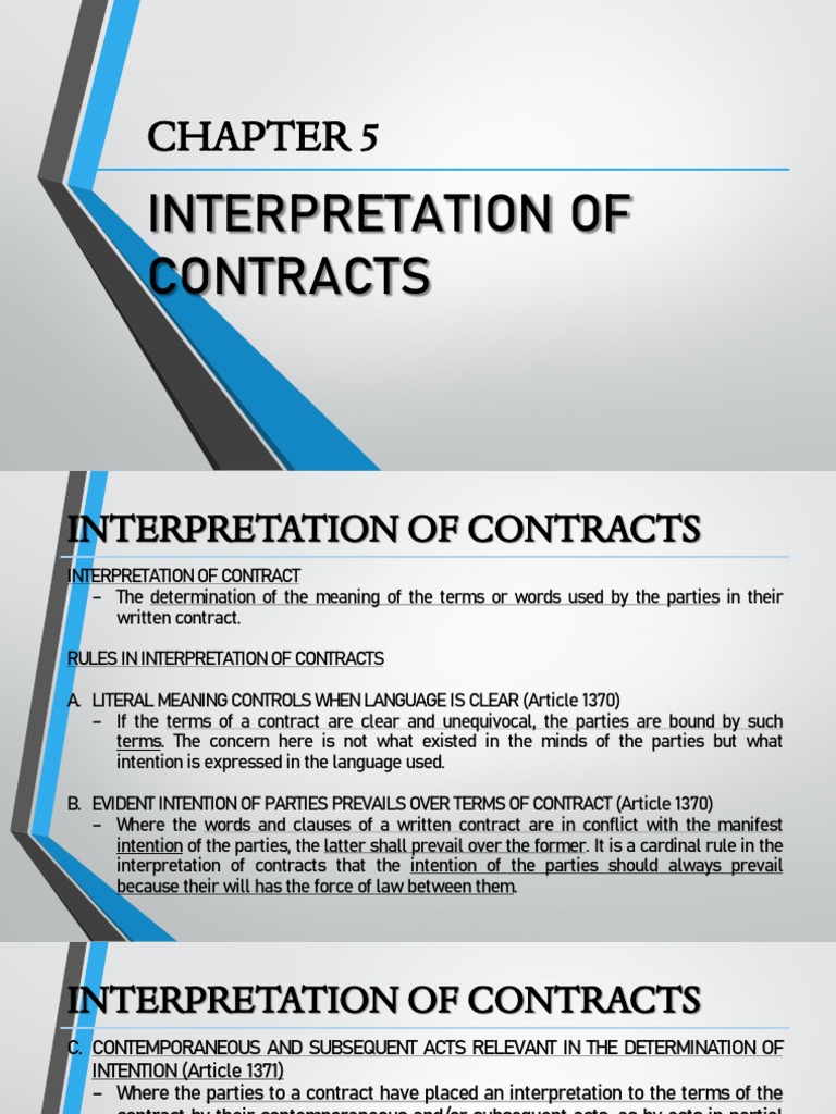 Contracts Chapter 5 Interpretation of Contracts | PDF