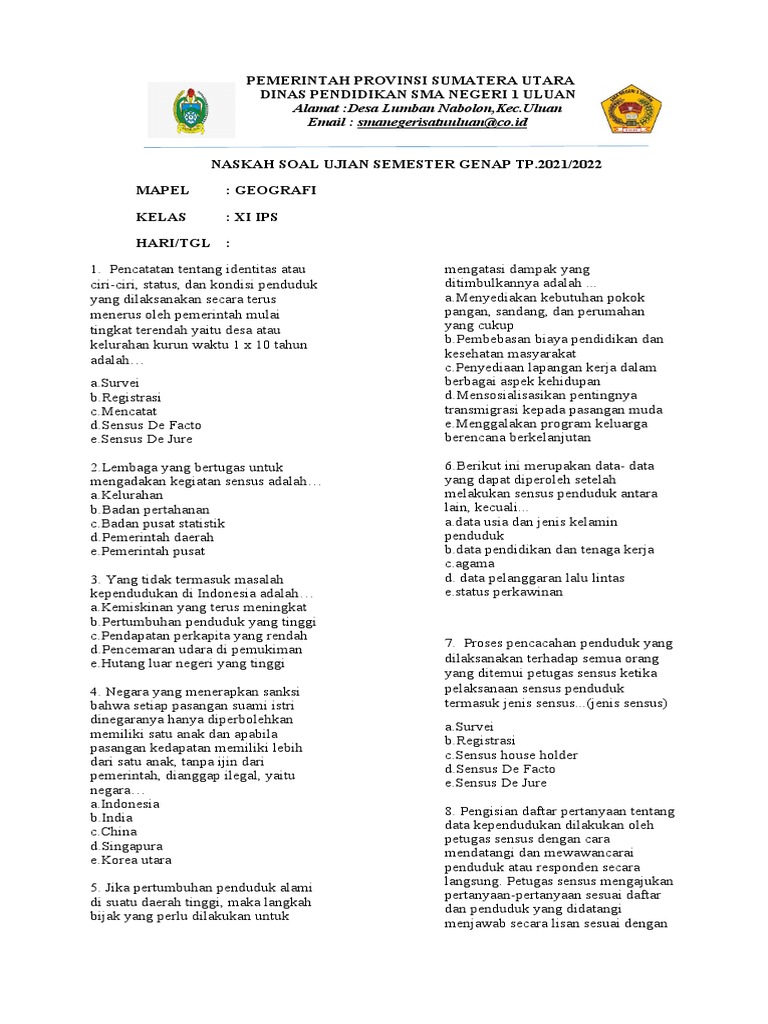 Soal Uas Genap Xi Ips 2021 | PDF
