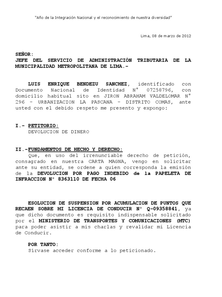 Solicito Devolucion de Dinero | PDF | Gobierno