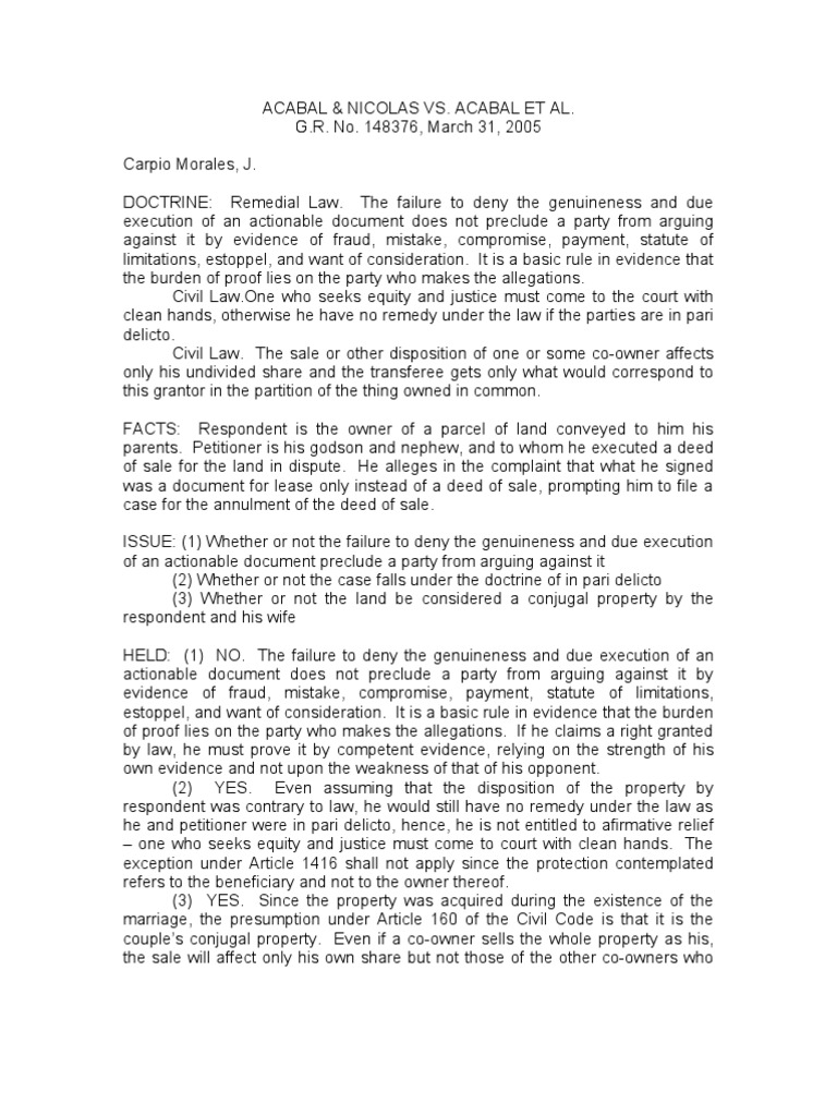 ACABAL v. ACABAL | Download Free PDF | Deed | Estoppel