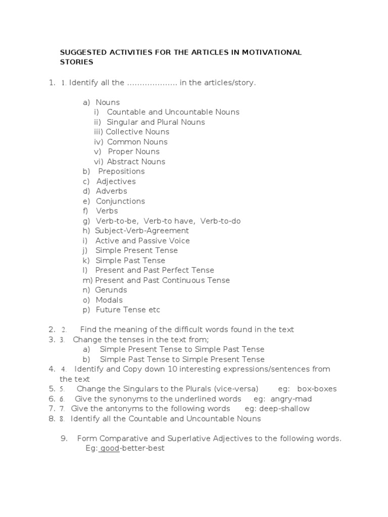 The Articles in Motivational Stories | PDF | Noun | Grammatical Tense
