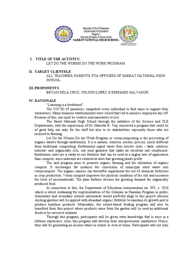 Sarrat National High School Vermicomposting Project | PDF