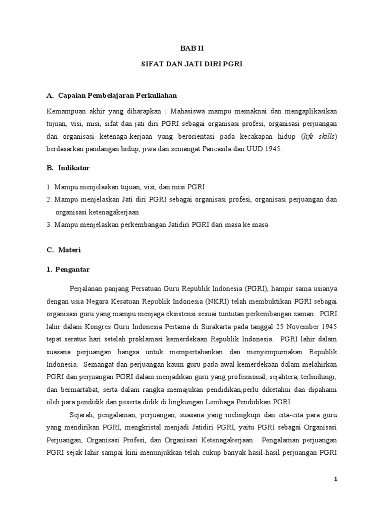 Bab. II. Sifat Dan Jatidiri Pgri | PDF