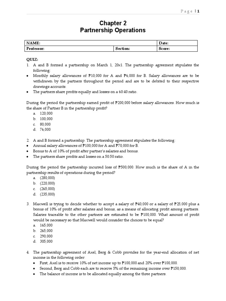 Partnership Profit Sharing Quiz Solutions | PDF | Partnership | Interest