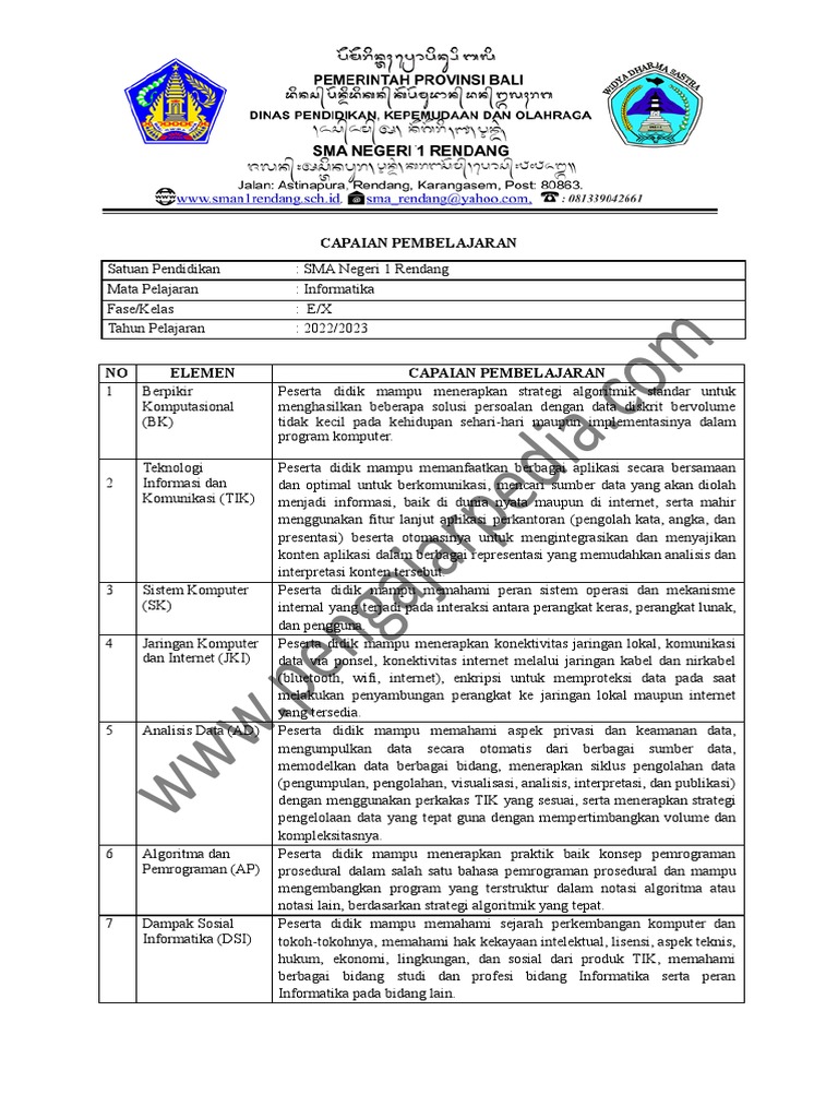 CP Dan Atp Informatika Fase e Kelas X | PDF