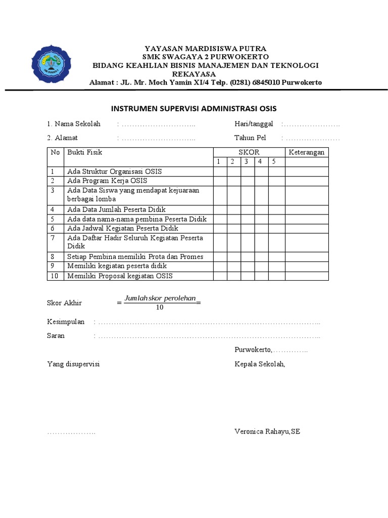 Supervisi Administrasi Osis | PDF
