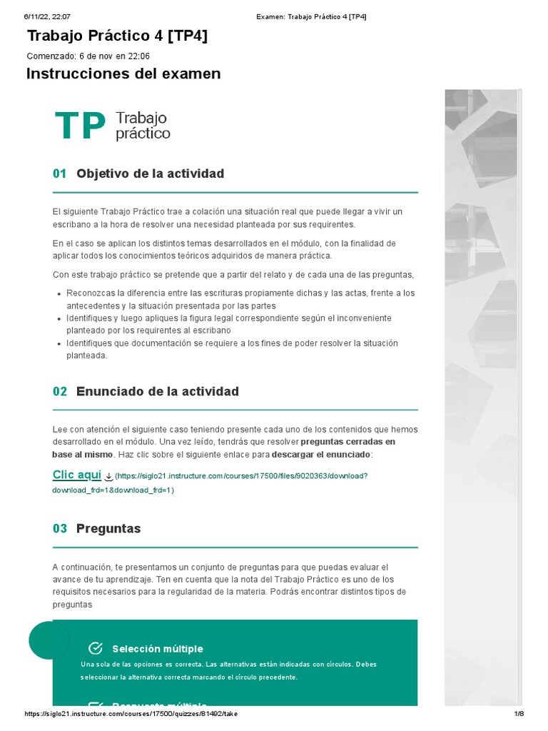 Examen - Trabajo Práctico 4 (TP4) | PDF | Prueba (evaluación)