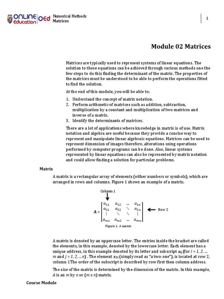 W2 Lesson 2 - Matrices - Module | PDF | Matrix (Mathematics) | Determinant