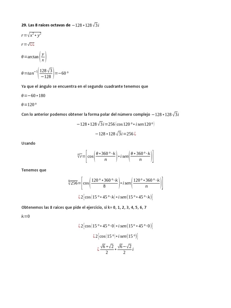 29. Las 8 raíces octavas de: r= θ=arctan y x θ=tan | PDF | Matemáticas ...