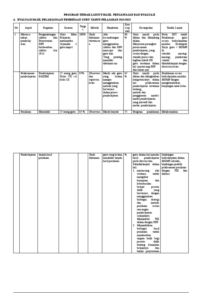 Program Tindak Lanjut Hasil Pengawasan Dan Evaluasi | PDF