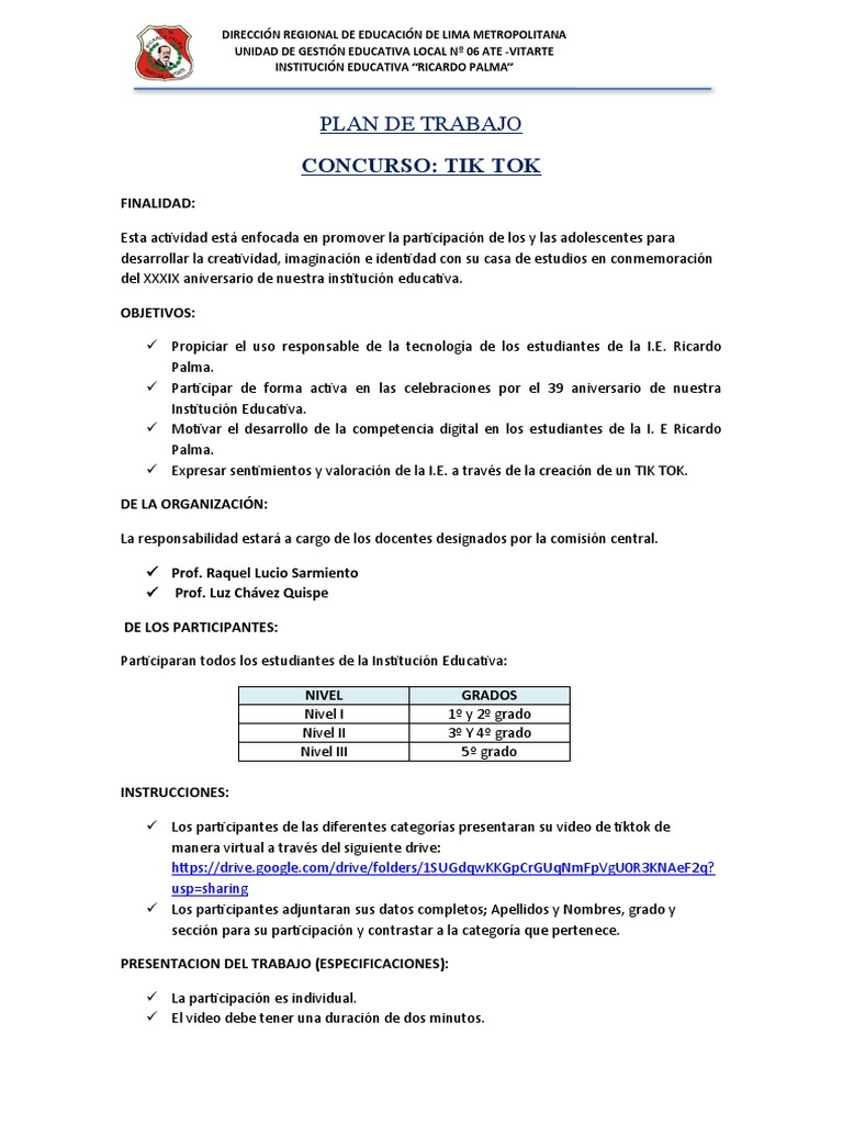 Plan Del Concurso Tik Tok | PDF