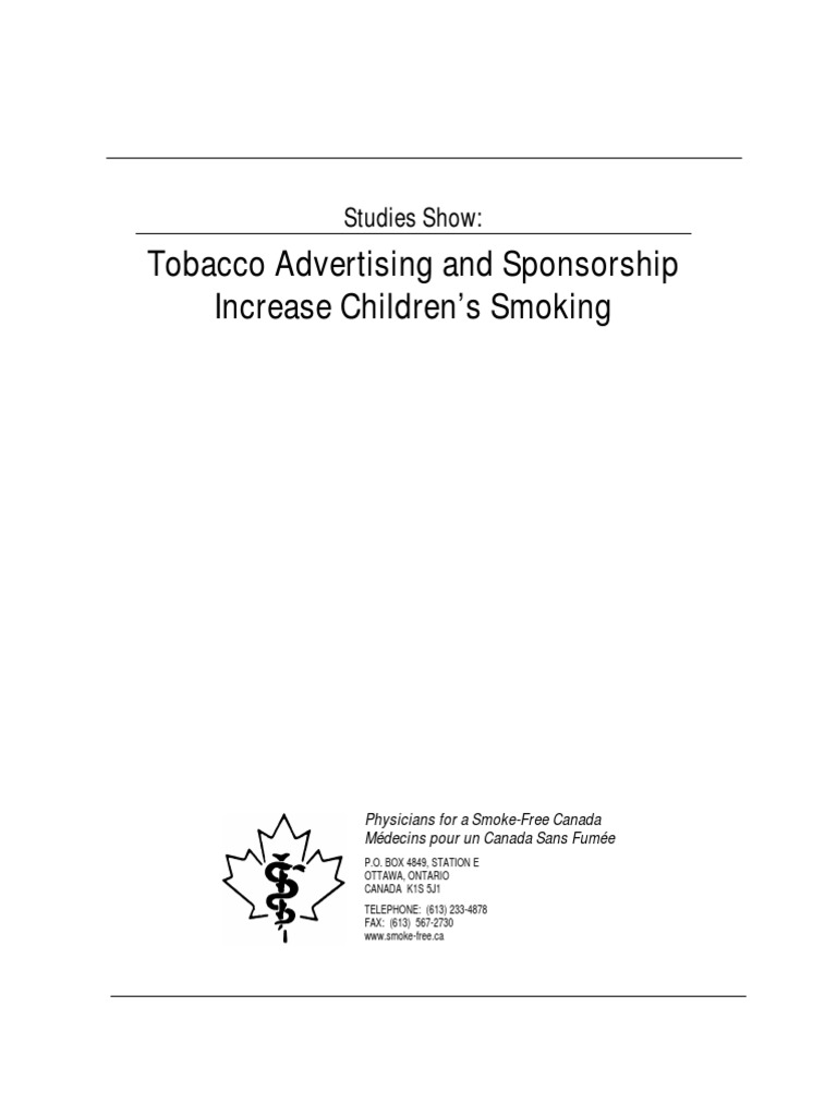Tobacco Advertising and Sponsorship Increase Children's Smoking | PDF ...