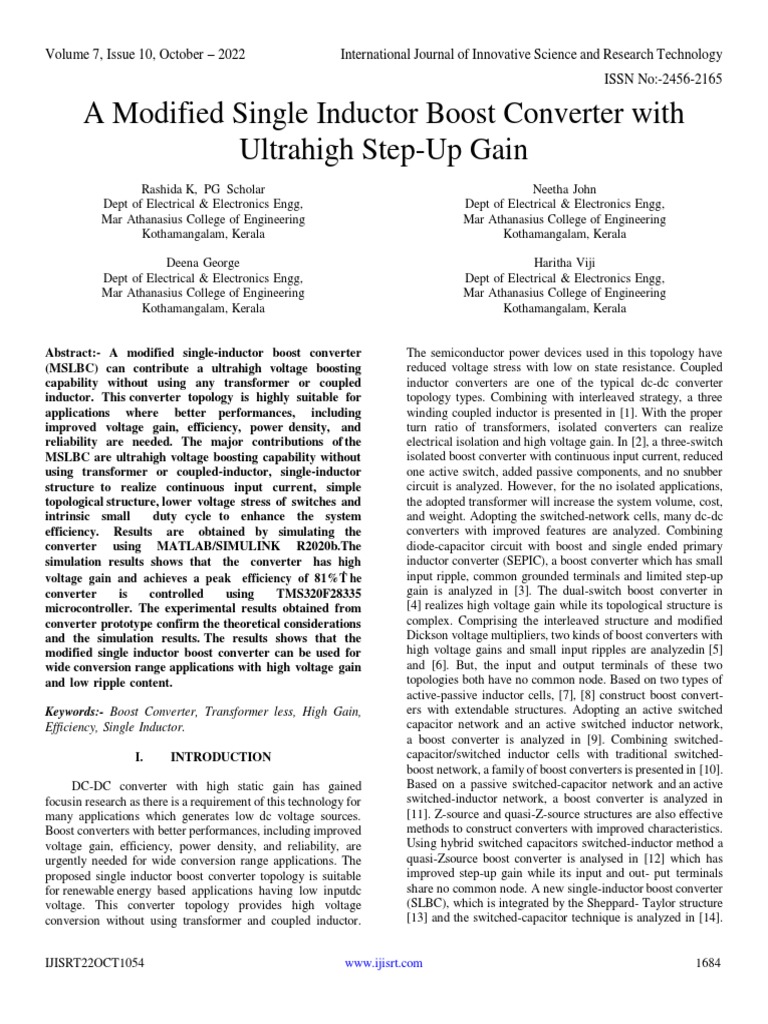 A Modified Single Inductor Boost Converter With Ultrahigh Step-Up Gain | PDF | Power Inverter ...
