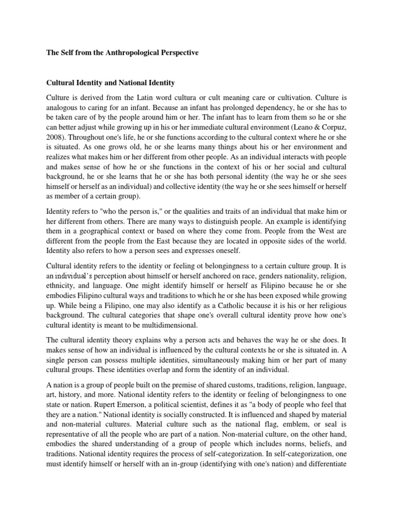 The Self From The Anthropological Perspective | PDF | Identity (Social ...