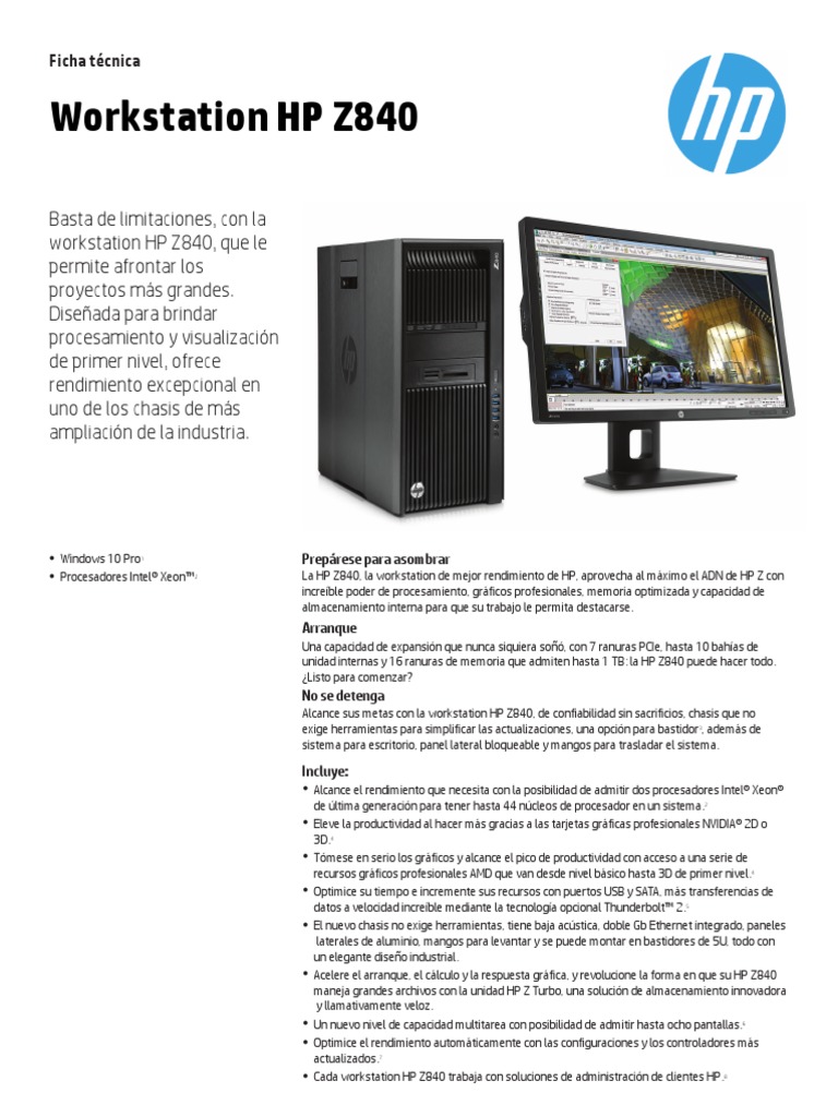 HP Z840 Datasheet | PDF | Microsoft Windows | Windows 10