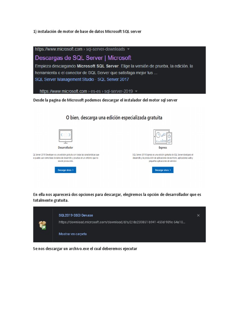 Descargar y Configurar SQL Server | PDF | Bases de datos | Servidor SQL de Microsoft