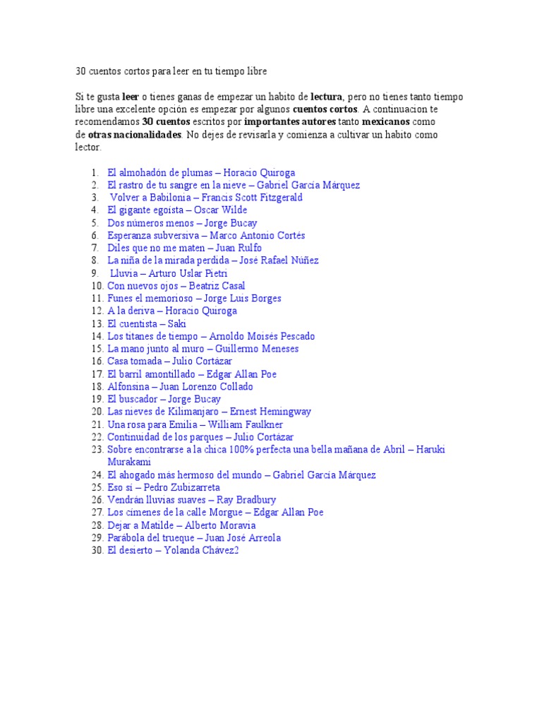 30 Cuentos Cortos Para Leer En Tu Tiempo Libre Descargar Gratis Pdf