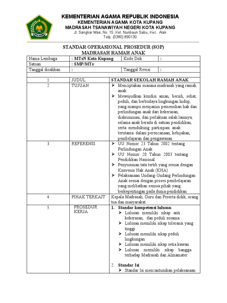Sop Sekolah Ramah Anak | PDF