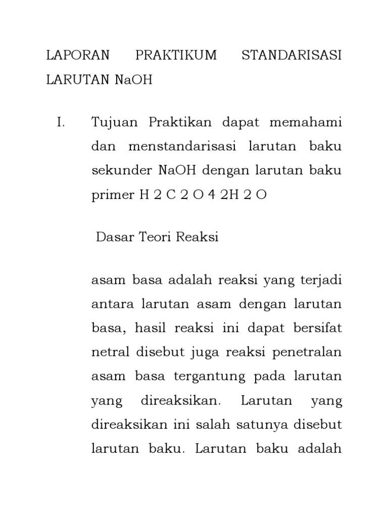LAPORAN PRAKTIKUM STANDARISASI LARUTAN NaOH | PDF