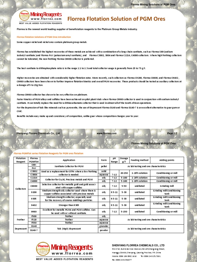 Florrea Flotation Reagents For Platinum Group Metals (2018) | PDF ...